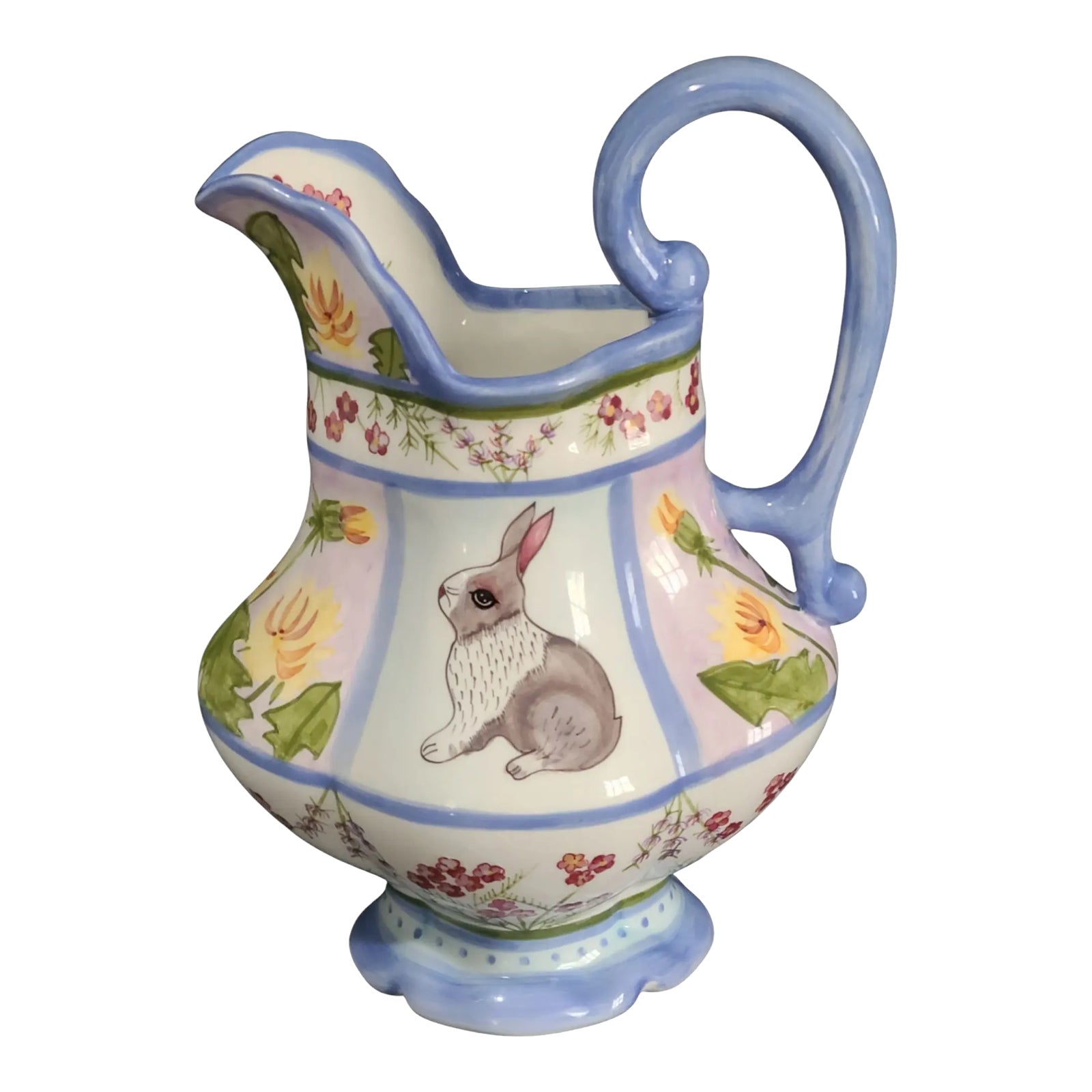 Late 20th Century Danna Cullen Zrike Meadow Bunny Rabbit Water Pitcher ...