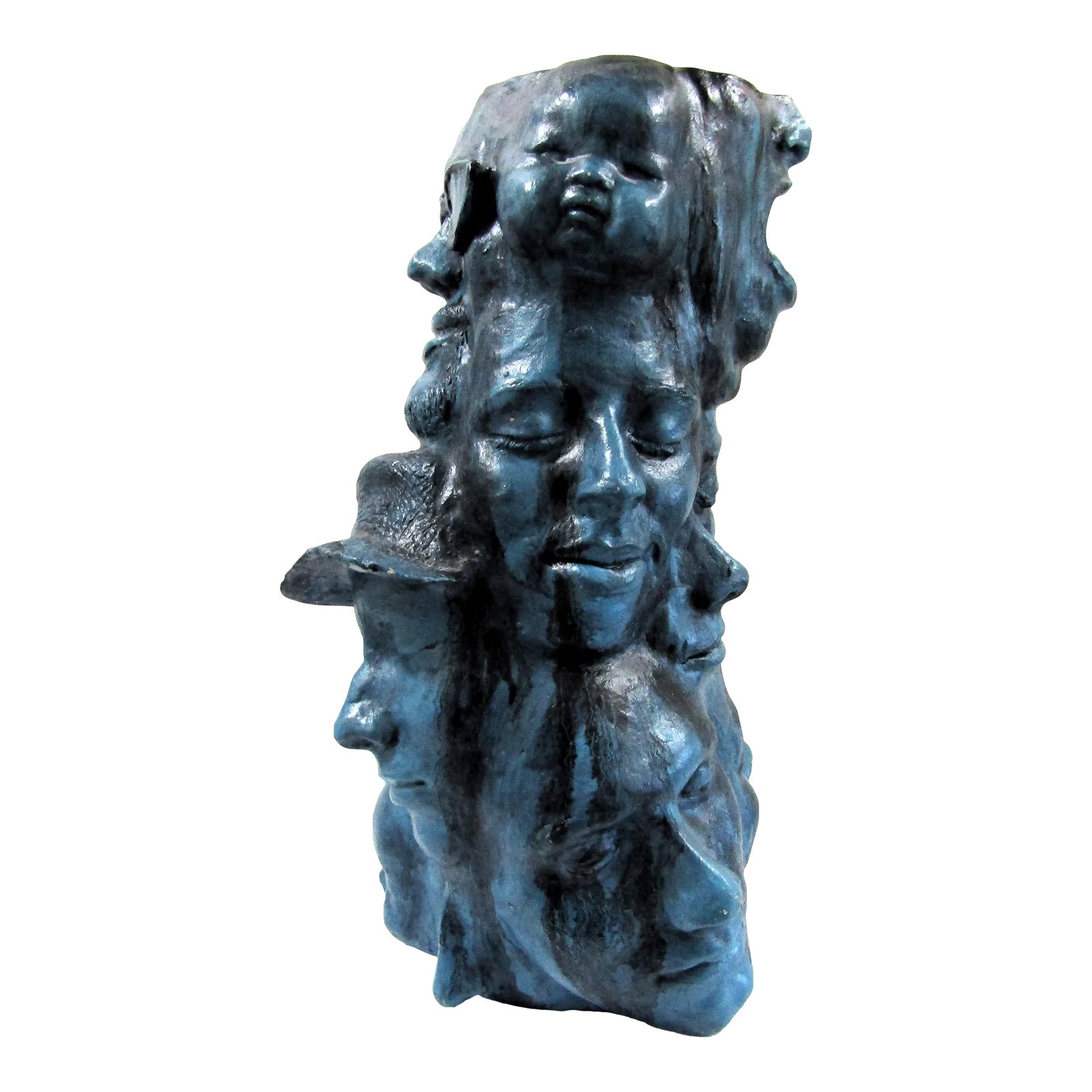 1970s Postmodern Multi-Face Tall Blue Sculpture Planter Attributed to ...