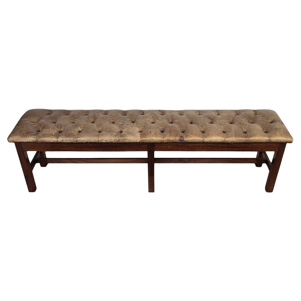 Vintage Italian Walnut and Leather Bench, 1980s | Chairish
