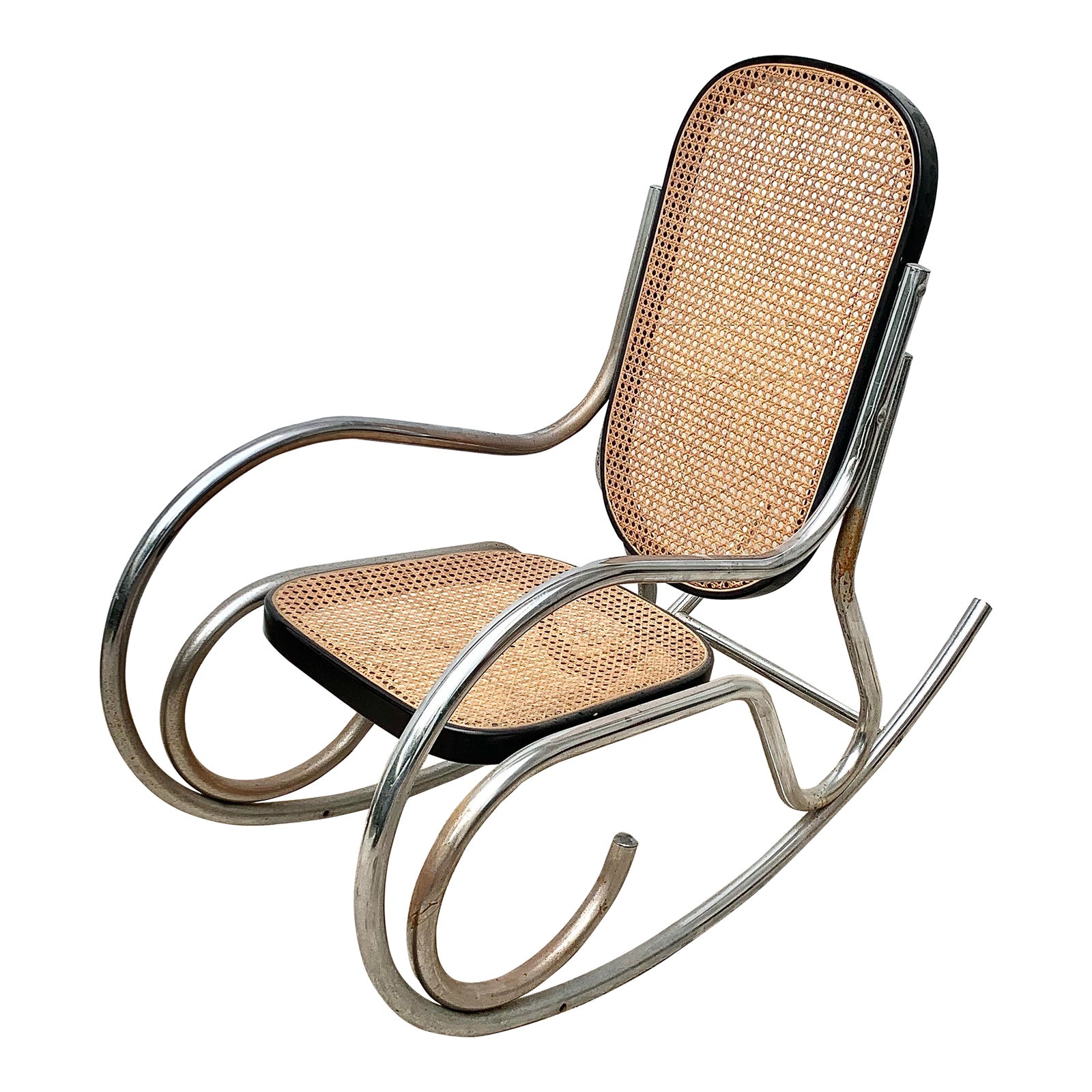 Vintage MCM Breuer Chrome and Cane Rocking Chair | Chairish