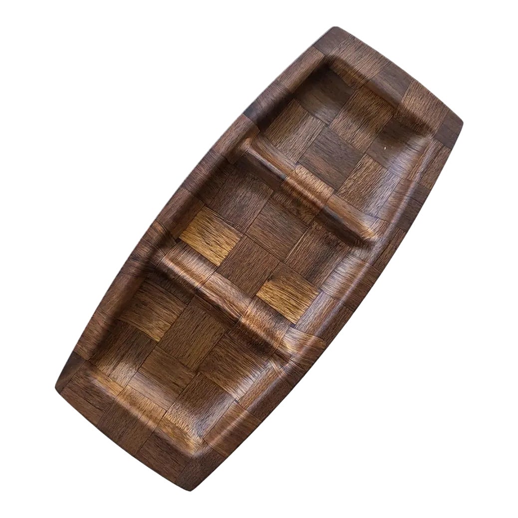 1970s Walnut Wood Partitioned Snack Tray by Weavewood Minnesota | Chairish