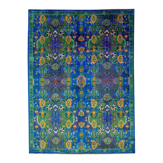 2010s Contemporary Transitional Handmade Wool Rug With Blue and Green ...