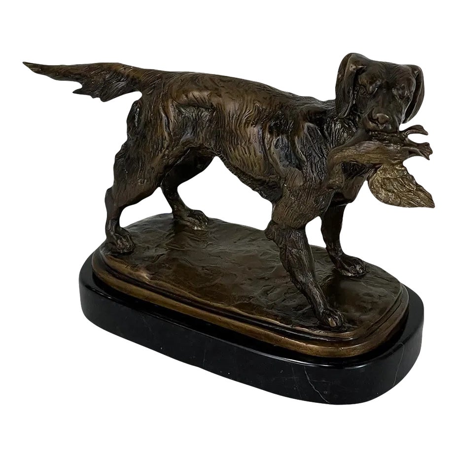Antique Bronze Statue of Dog on Black Marble Base | Chairish