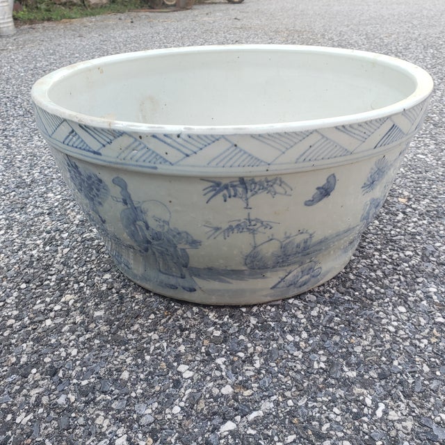 Blue & White Ceramic Cachepot | Chairish