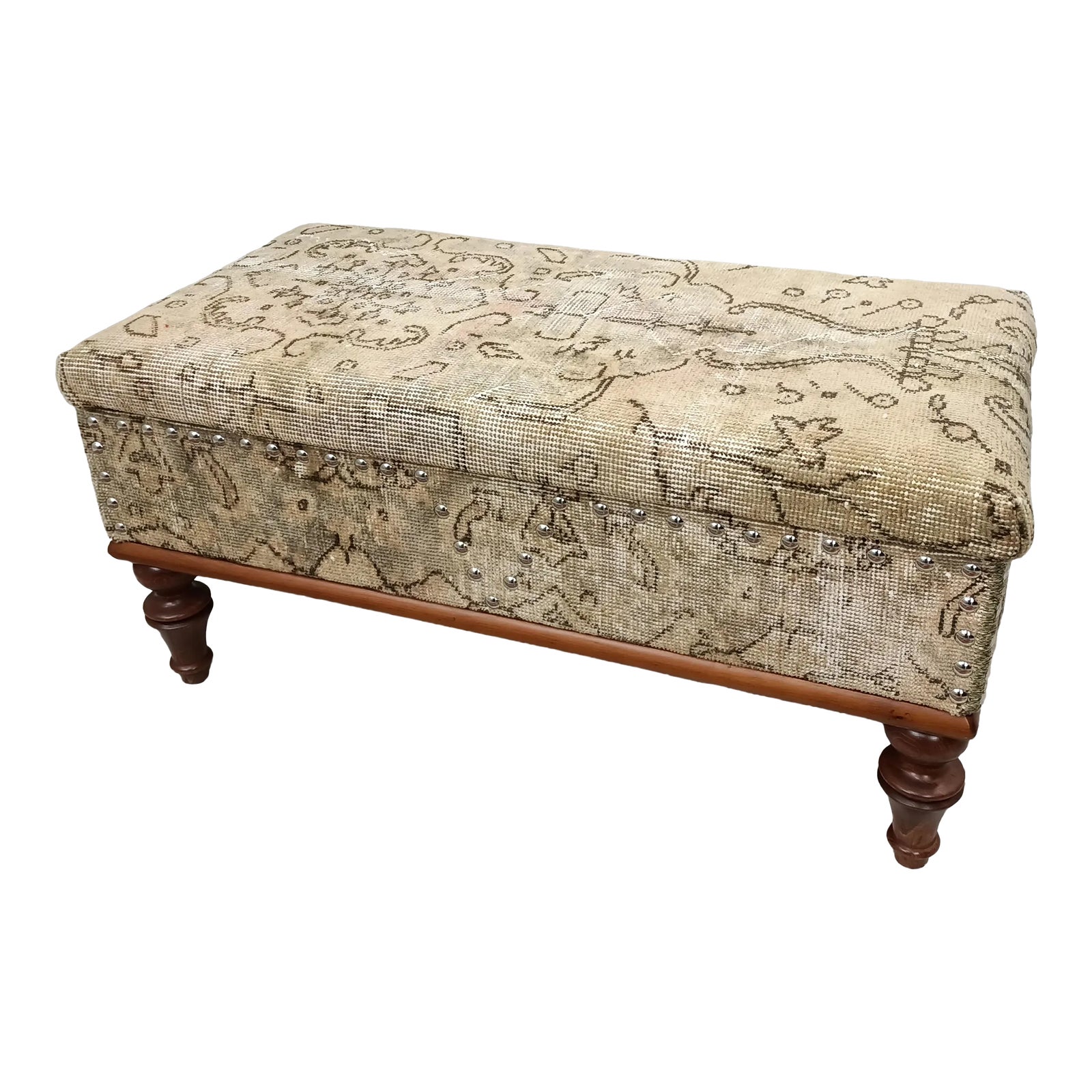 Turkish Rug Upholstered Flip Top Chest Storage Ottoman Bench | Chairish