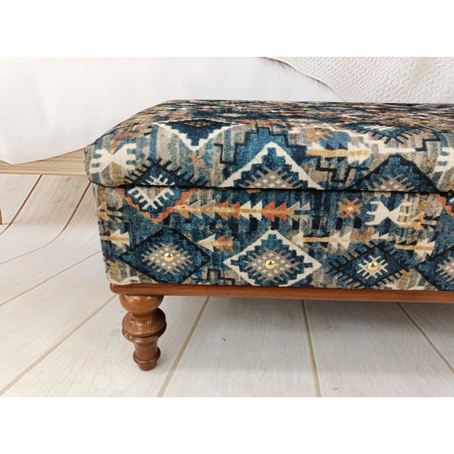 Navy Blue Rug Upholstered Hallway Storage Bench | Chairish