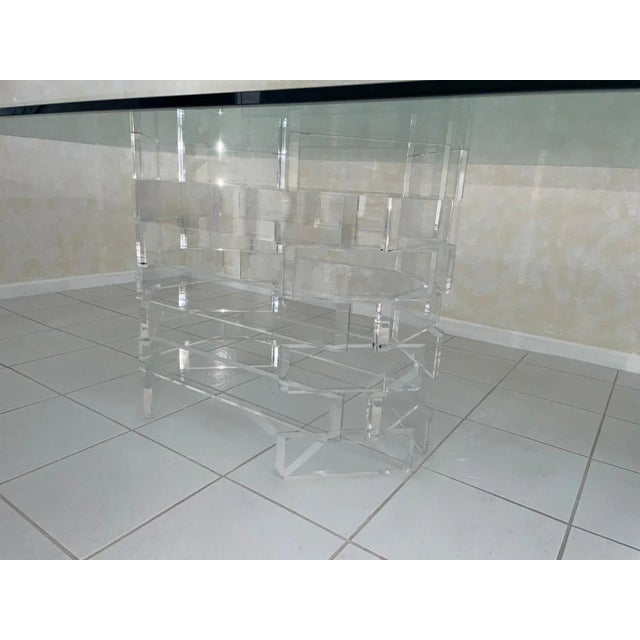 Clear Stacked Modern Lucite Dining Table Base With Glass Top | Chairish
