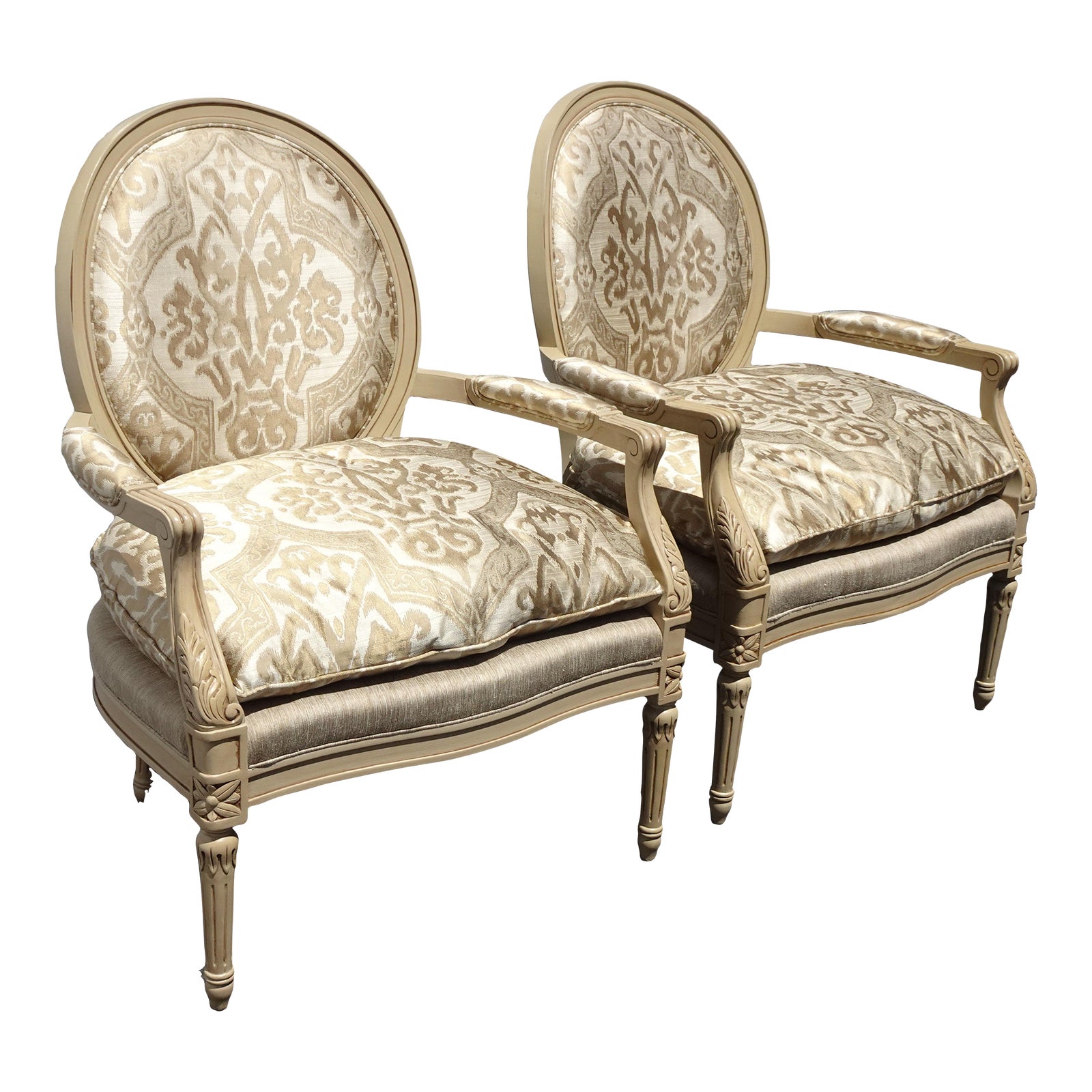Pair Classic Henredon Silk Down Accent Chairs Large French Louis XVI ...