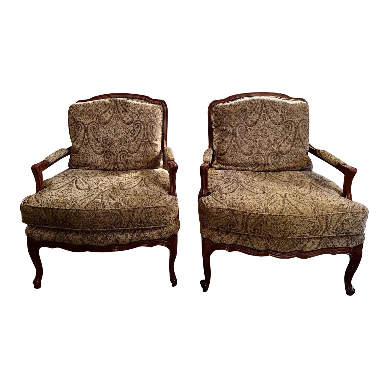 Pair Vintage 1980s Baker Furniture French Provincial Style Fauteuil Arm ...