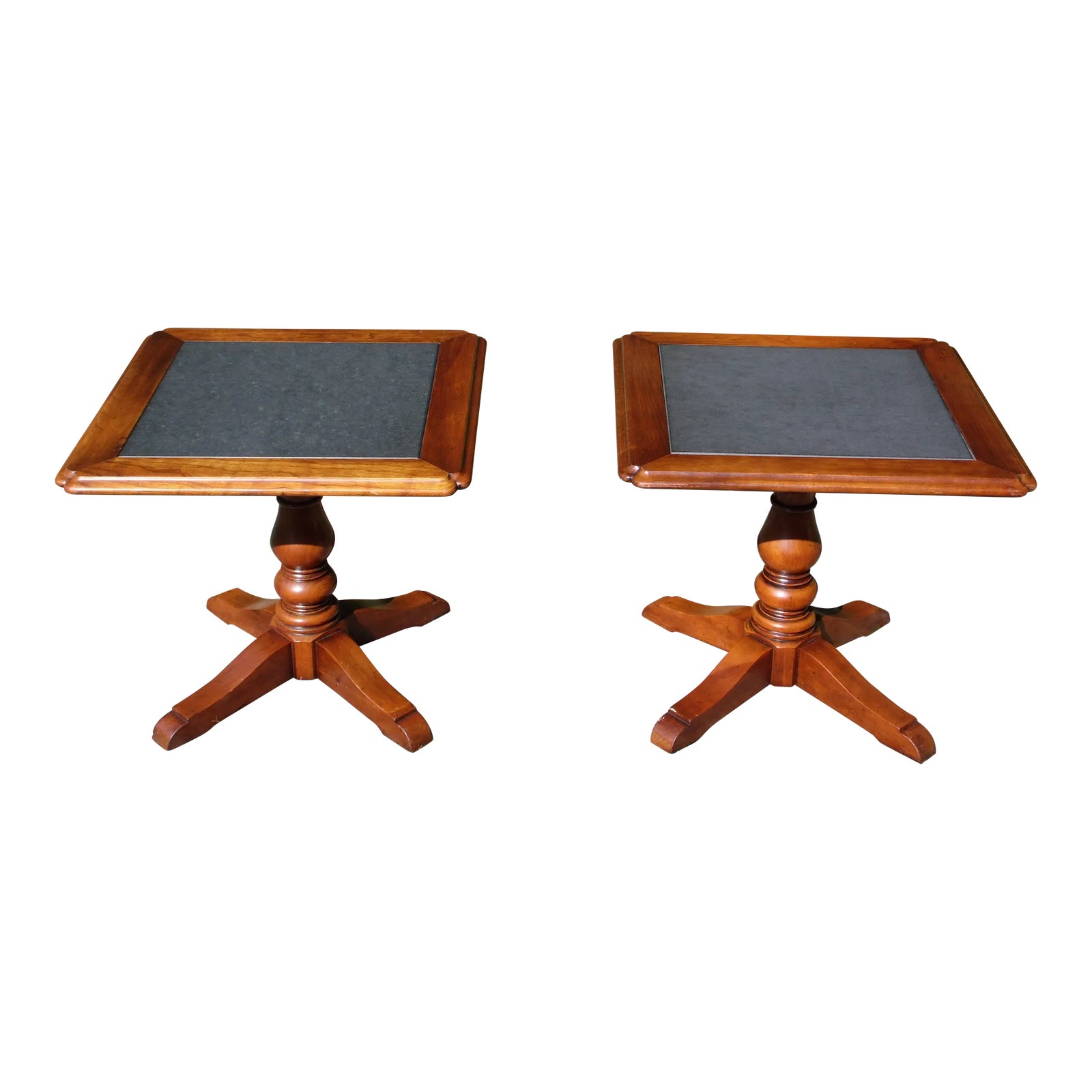 Vintage Pair Statton Oldtowne Solid Cherry Stone Top Pedestal End ...