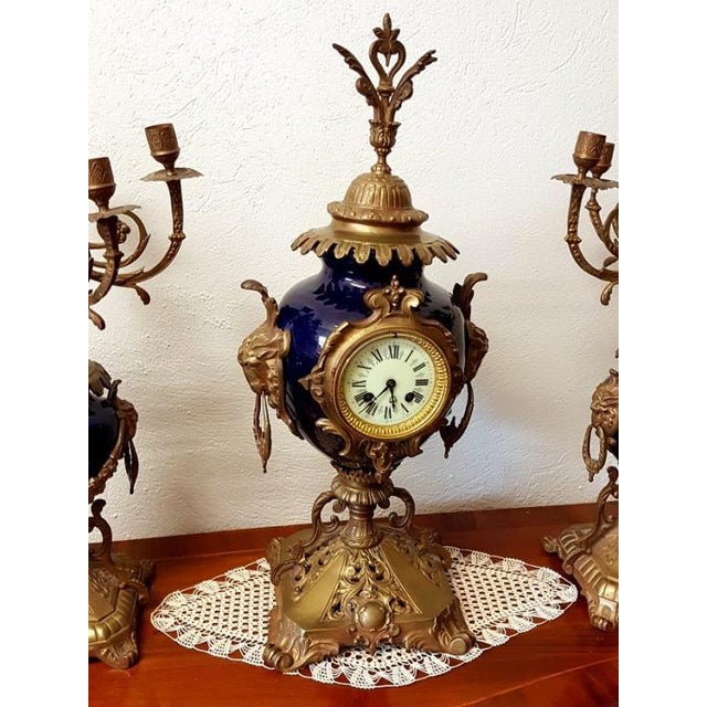 Antique Cobalt Blue French Clock With Candlesticks, 19th Century - 3 ...