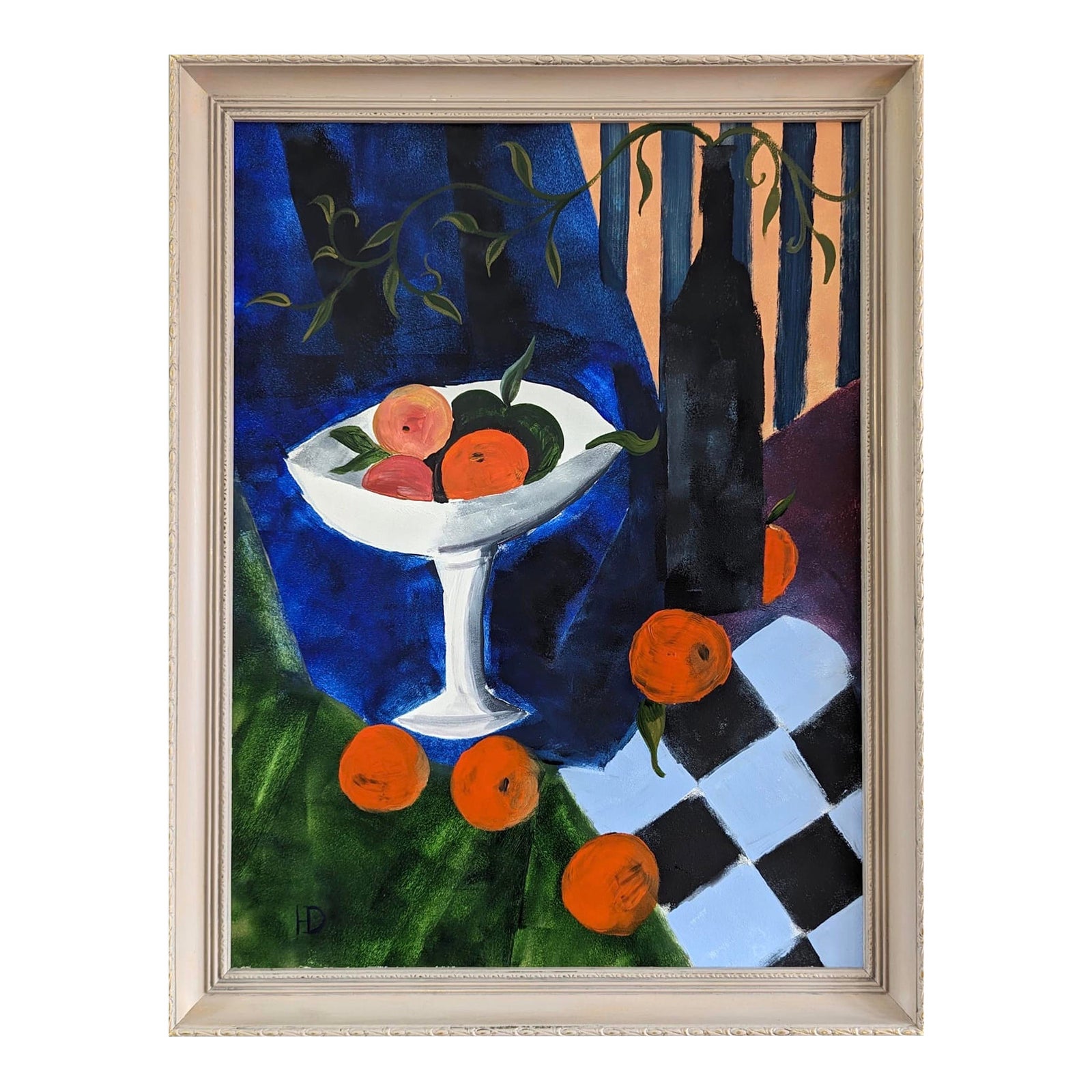 Mid-Century Modern "Oranges & Bottle" Vintage Still Life Oil Painting ...