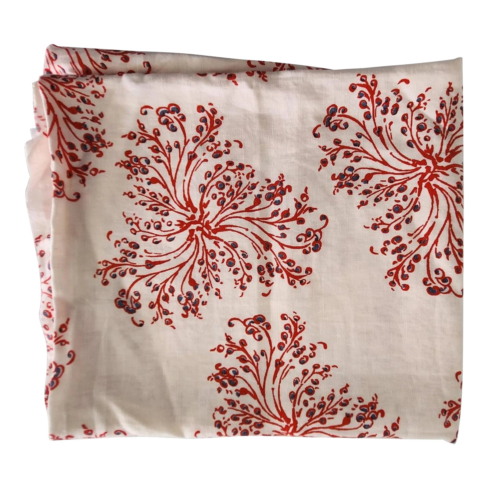 John Robshaw Jasmin Coral Linen Fabric Remnant, 1.75" Yards | Chairish