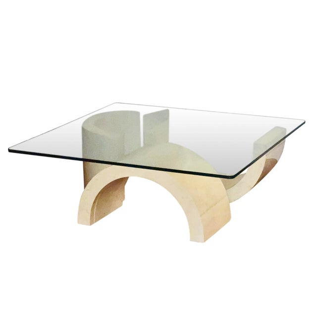 1980's Custom Faux Stone Sculptural Base Coffee Table | Chairish