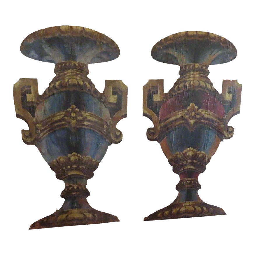 Pair of Antique French-Gilt-Style Wooden Urns Wall Decor | Chairish