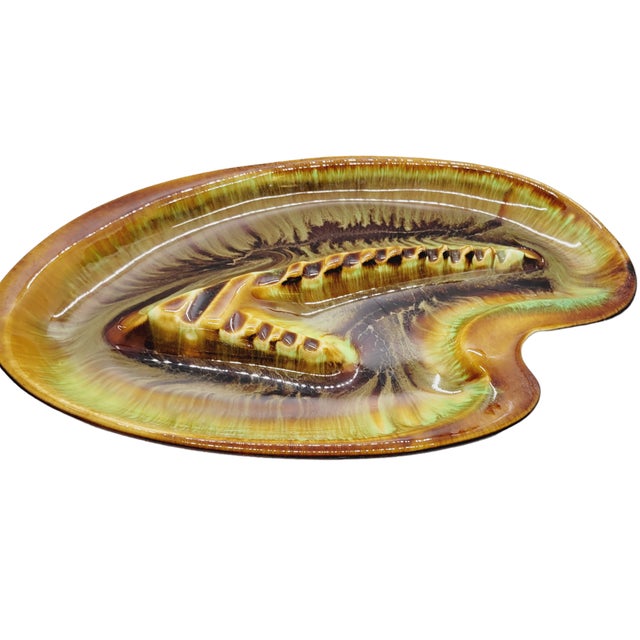 1960's DeForest Pottery Ashtray P32 Amoeba Shape Brown Green Swirl ...