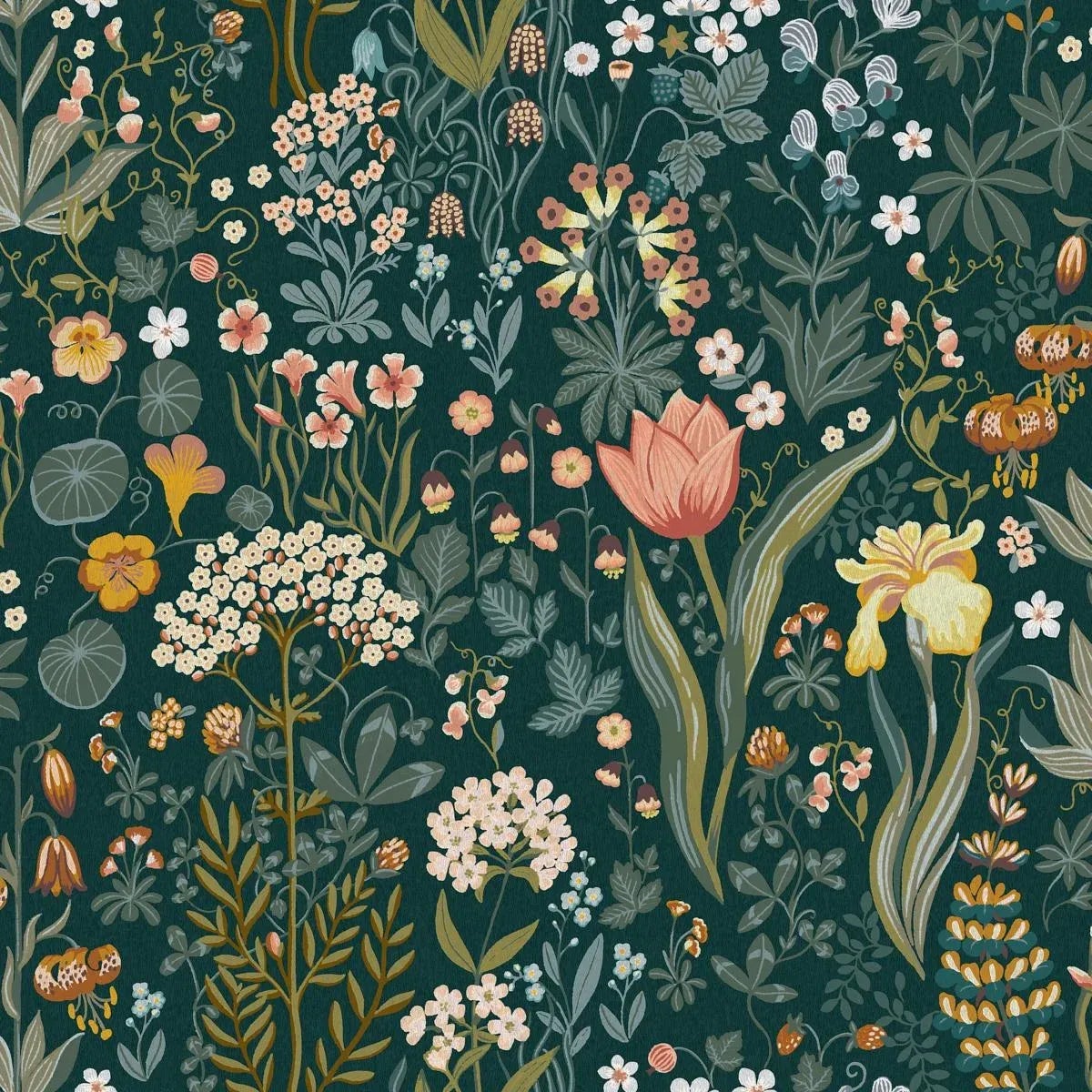 Boråstapeter Blomsterhav Wallpaper In Spruce | Chairish