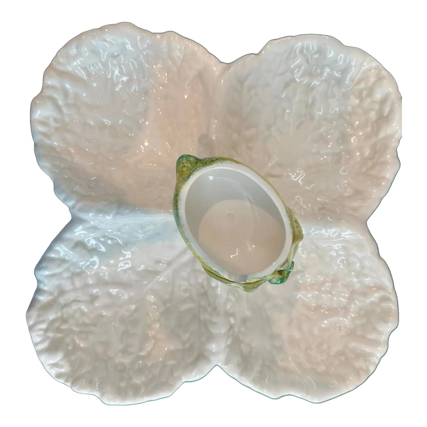 Vintage Italian Majolica Cabbage Ware Serving Platter in White With ...