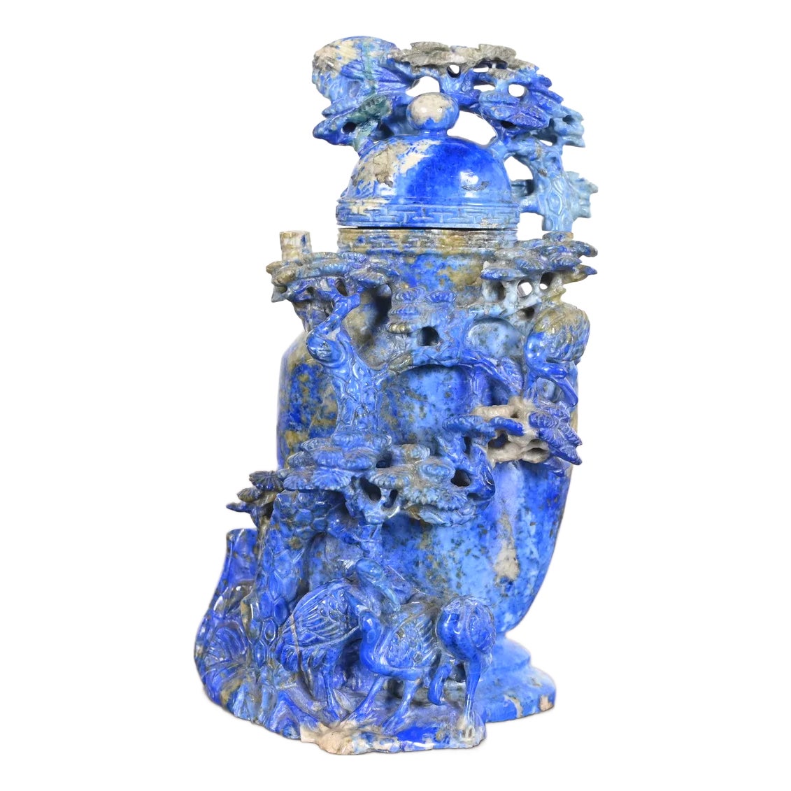 Antique Chinese Lapis Lazuli Birds and Tree Lidded Jar | Chairish