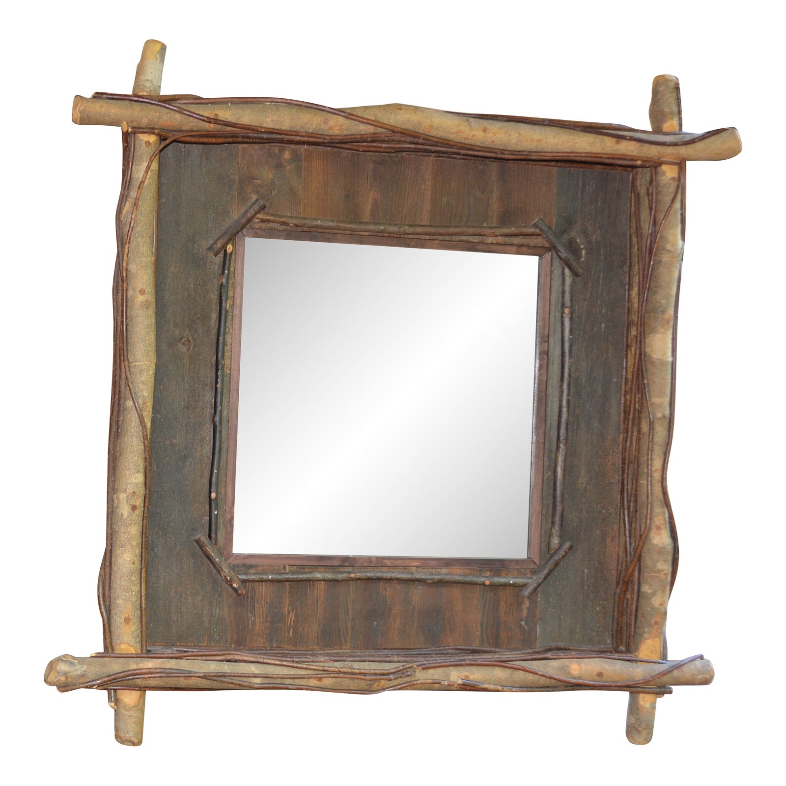 Large 1990s Cabin Lodge Hand Crafted Wood / Log & Twig Square Wall ...