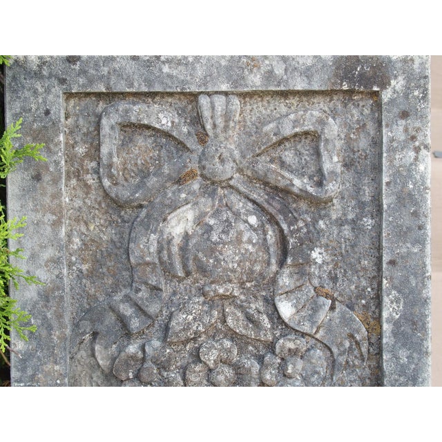 Small Italian Limestone Bas Relief Plaque, Crinkled Ribbon and Fruit ...