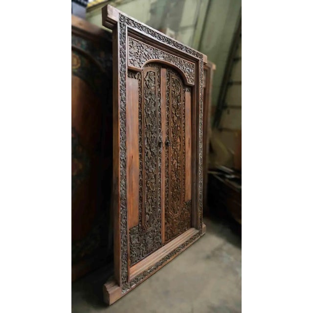 Vintage Framed Carved Indonesian Double Doors | Chairish
