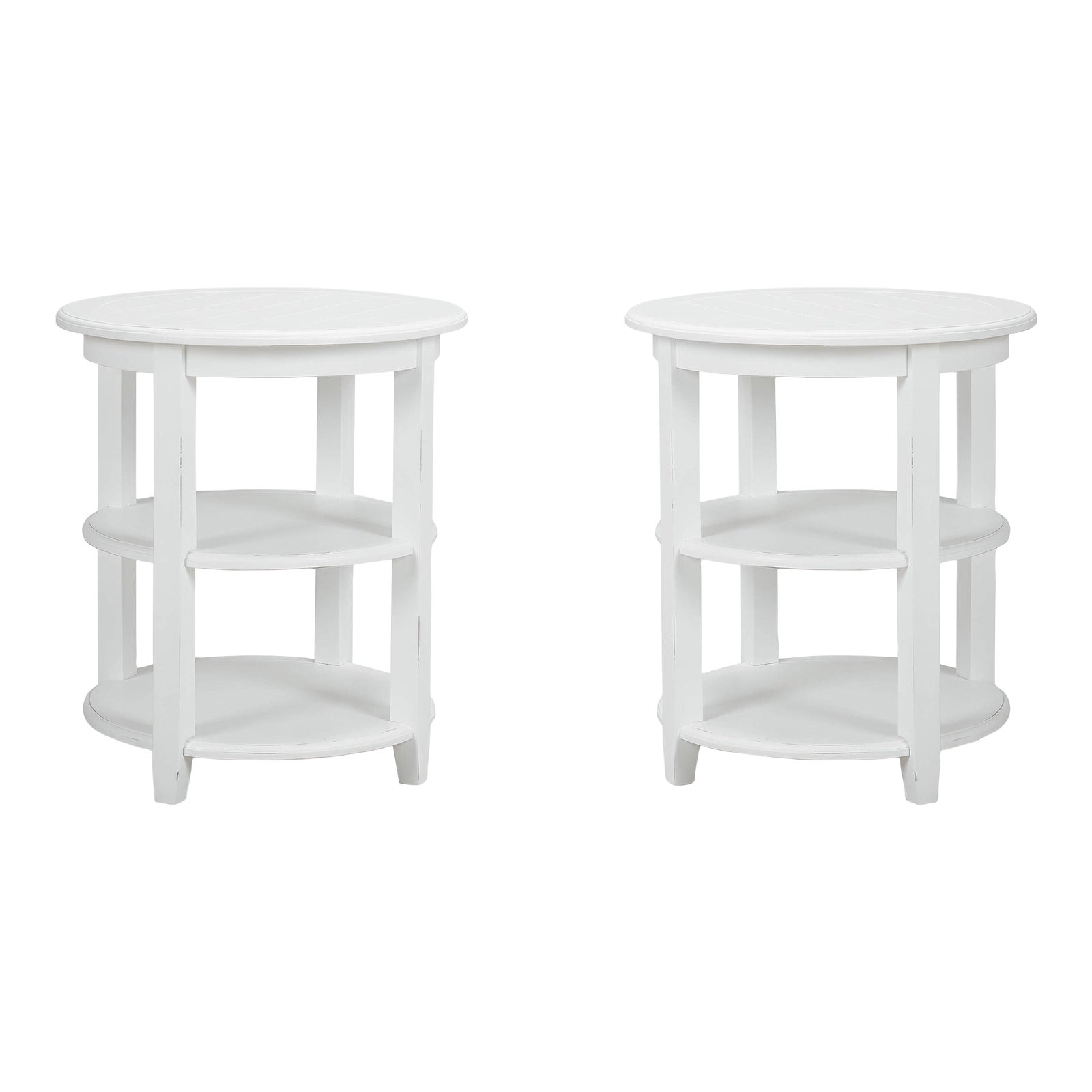 Pair of Rustic Round White Painted End Tables | Chairish