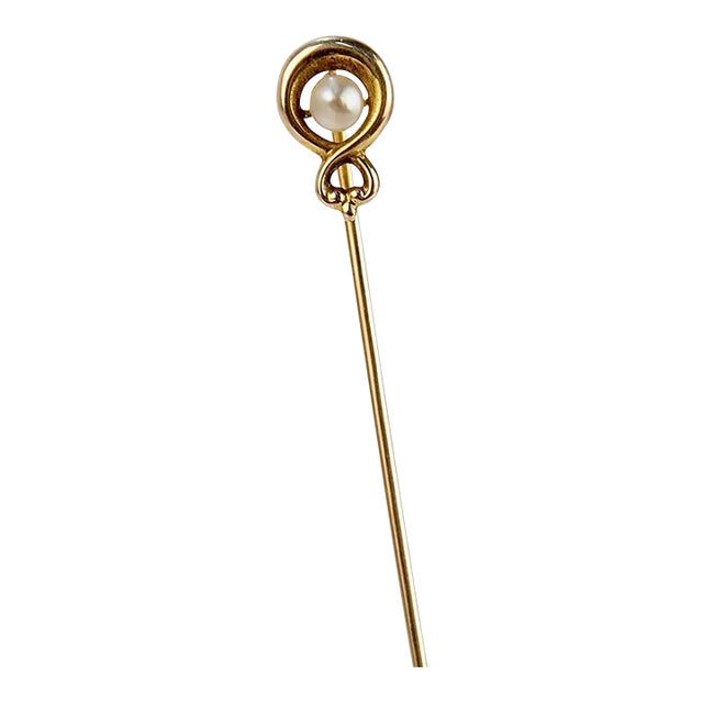 Antique Art Nouveau 10 Karat Gold & Seed Pearl Stick Pin | Chairish