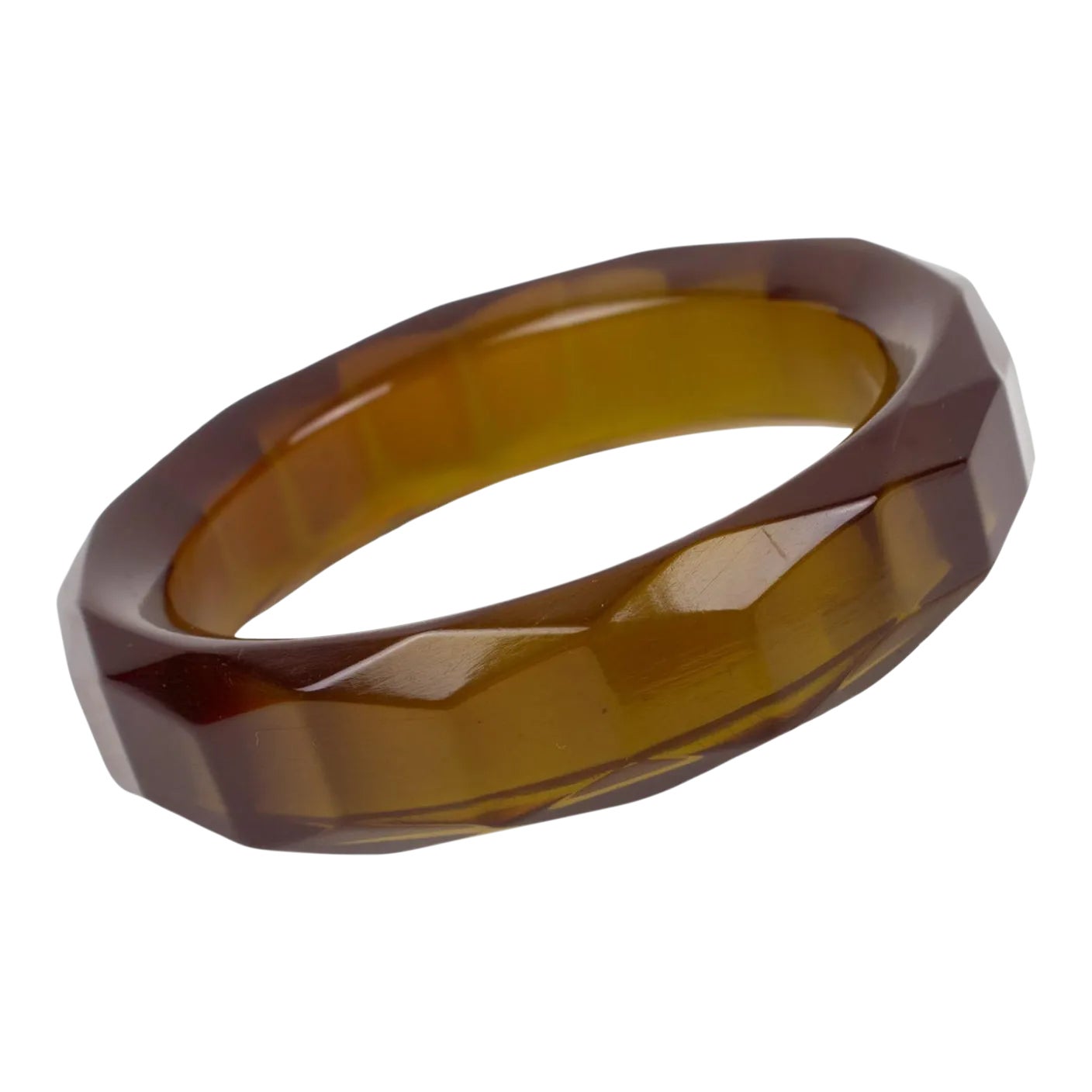 Carved and Faceted Bakelite Bracelet Bangle Prystal Olive Oil | Chairish