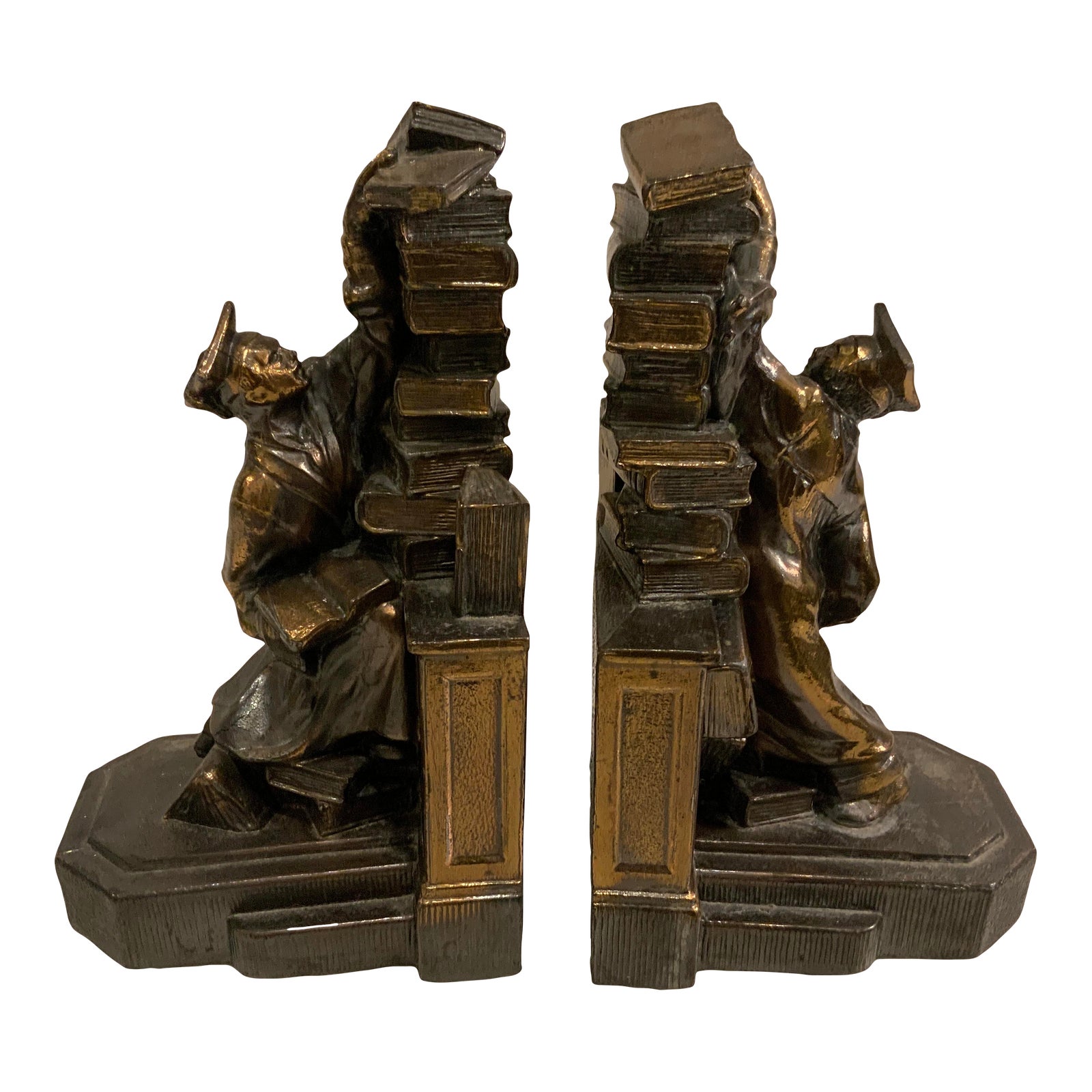 1960s Bronze Graduate Stacking Books Bookends- Set of 2 | Chairish