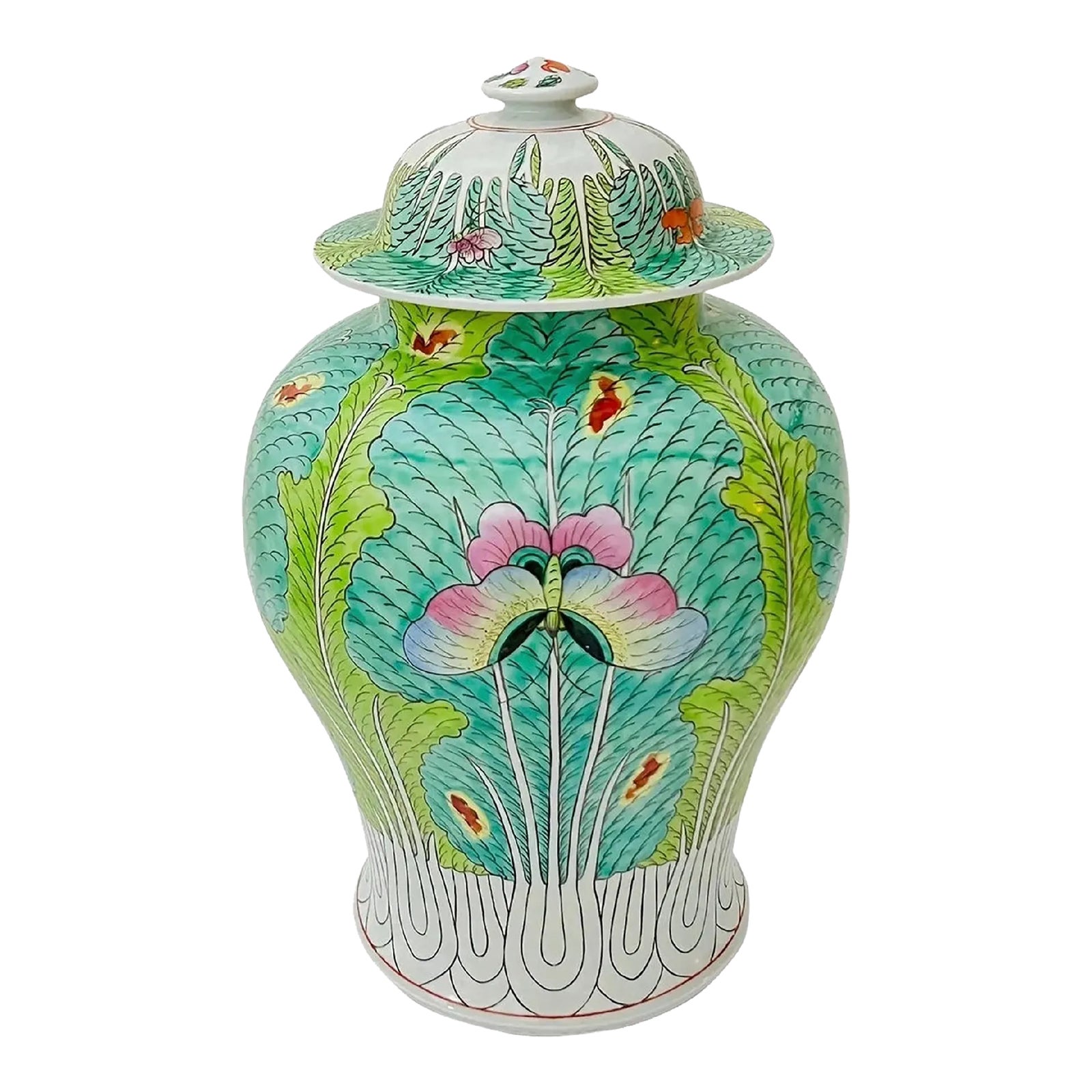 16" Tall Bok Choy Cabbage Leaf and Butterfly Ginger Jar Large ...