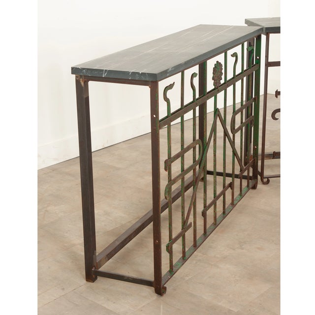 19th Century European Iron Panel Consoles - A Pair | Chairish