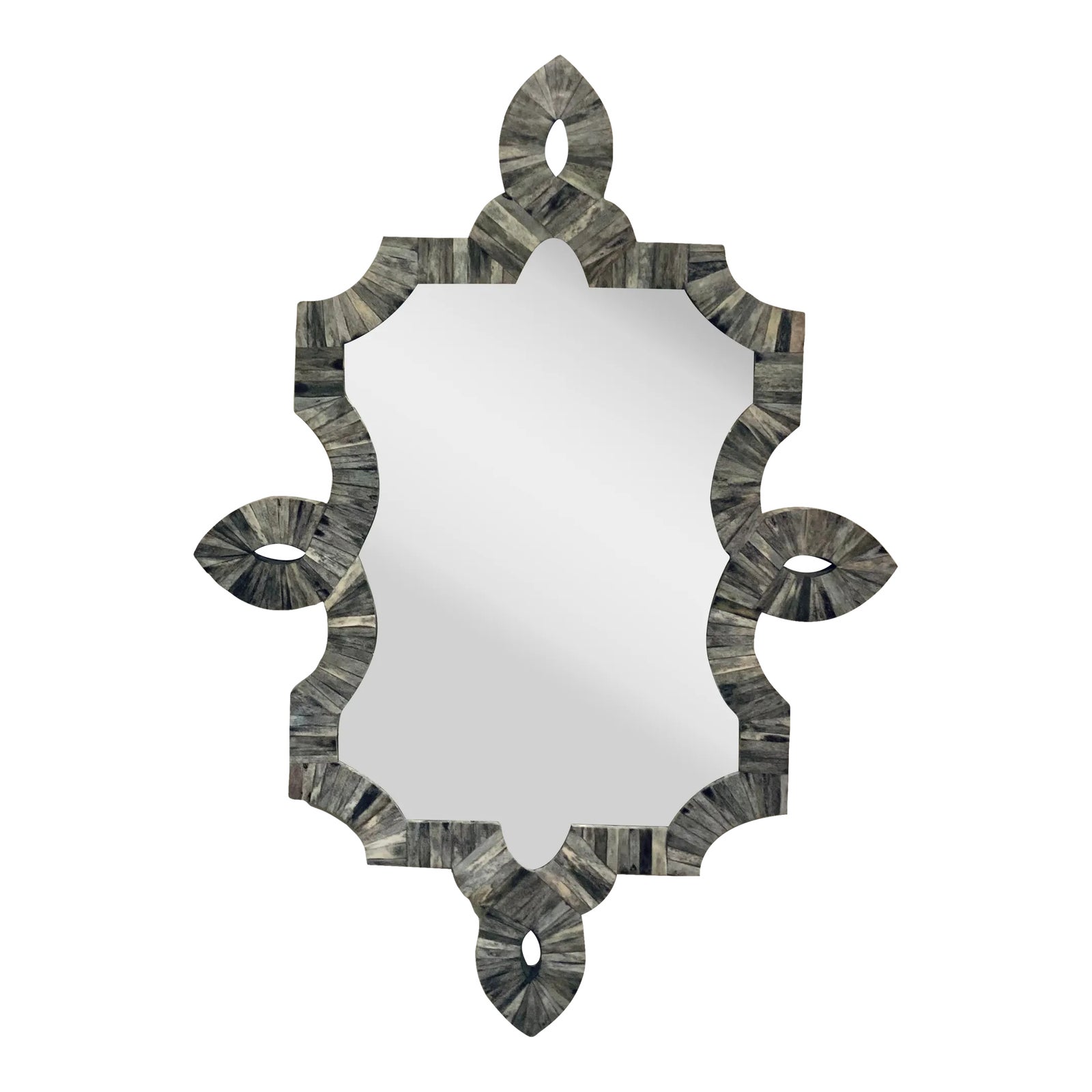 Organic Modern Gray Faux Inlay Wall Mirror | Chairish
