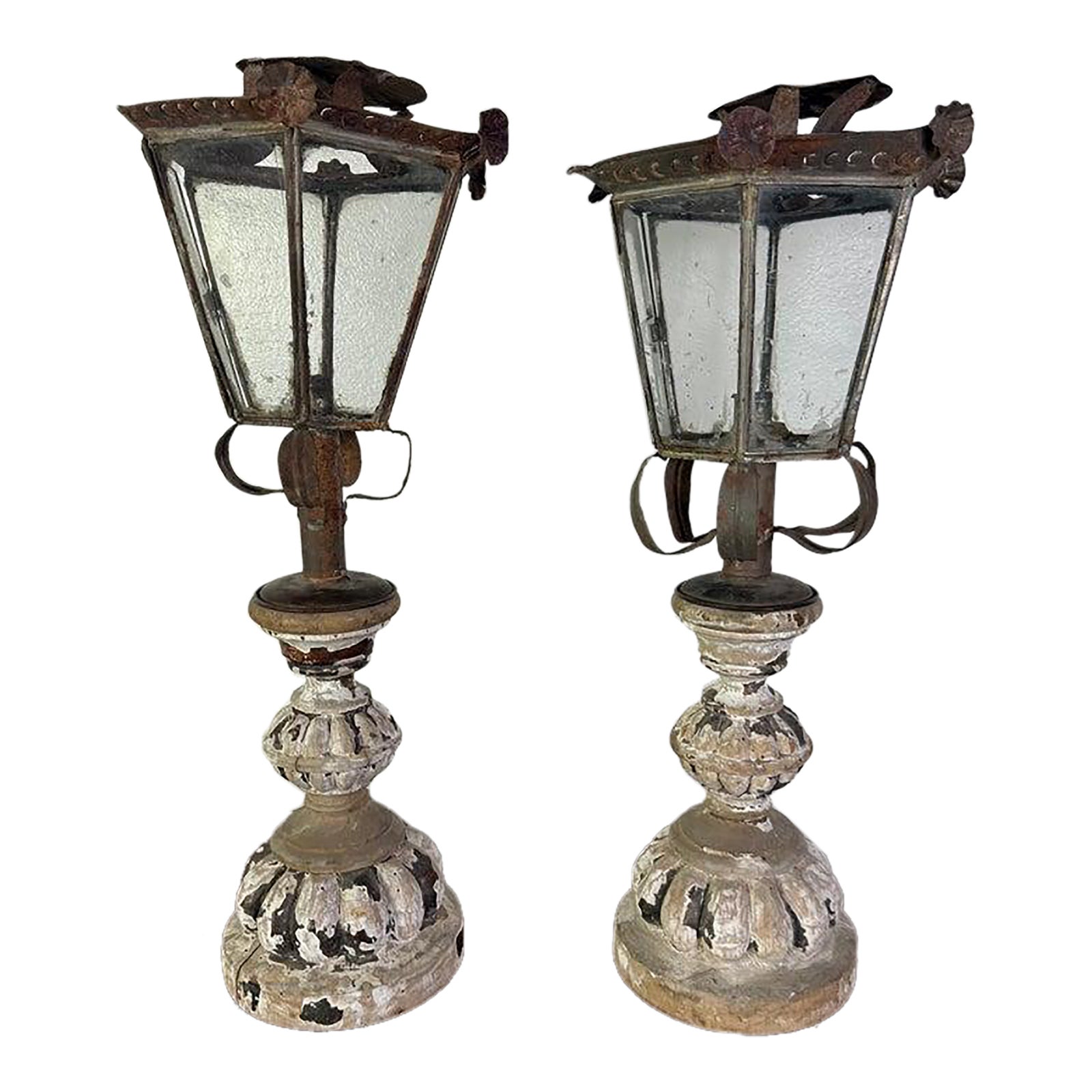Pair of 19th Century Italian Lanterns With Carved and Painted Bases ...