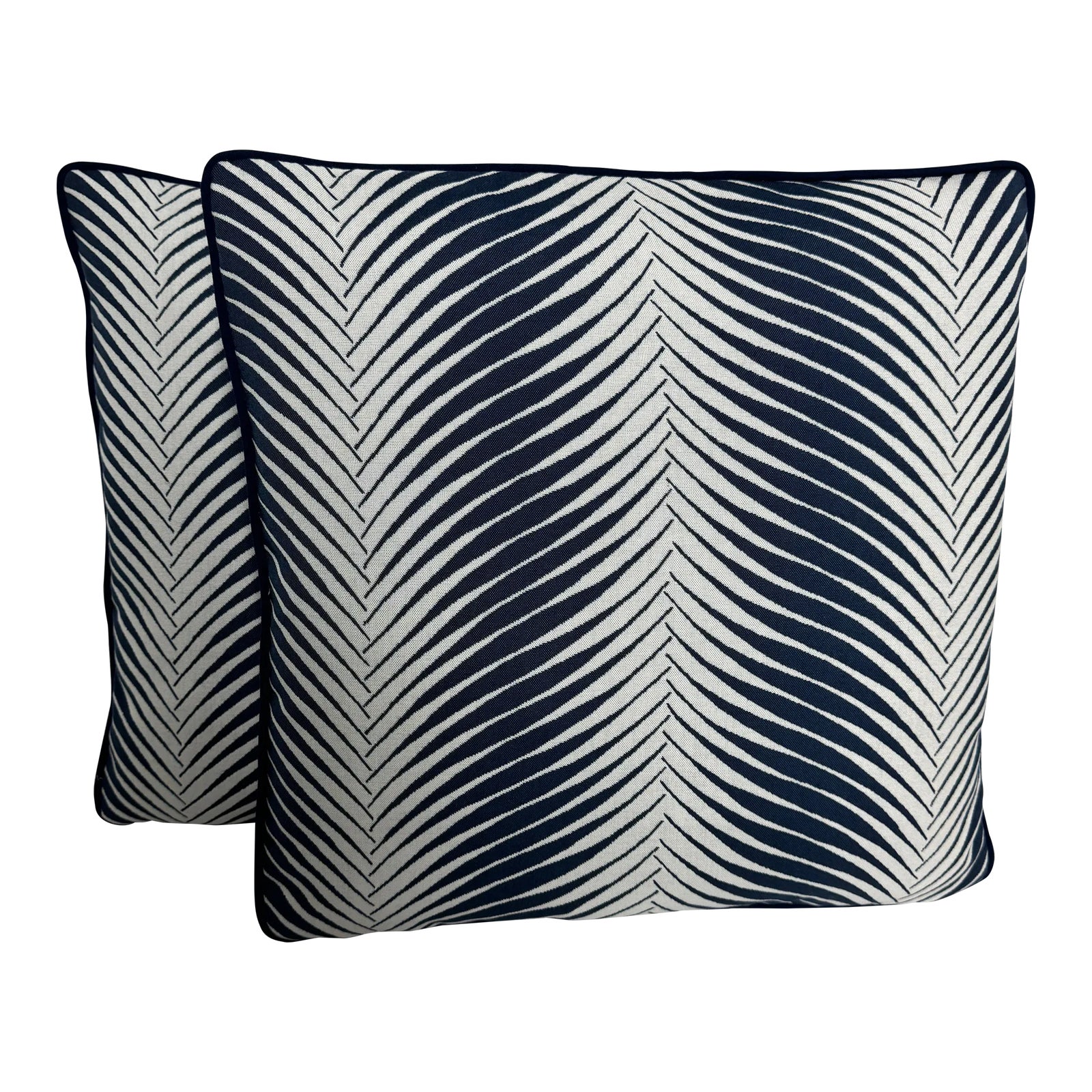Sunbrella Clock Out in Indigo Indoor/Outdoor Pillows - A Pair | Chairish