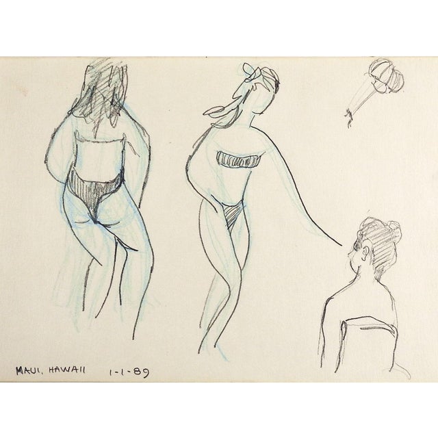 Maui Hawaii Figures at the Beach Drawing | Chairish
