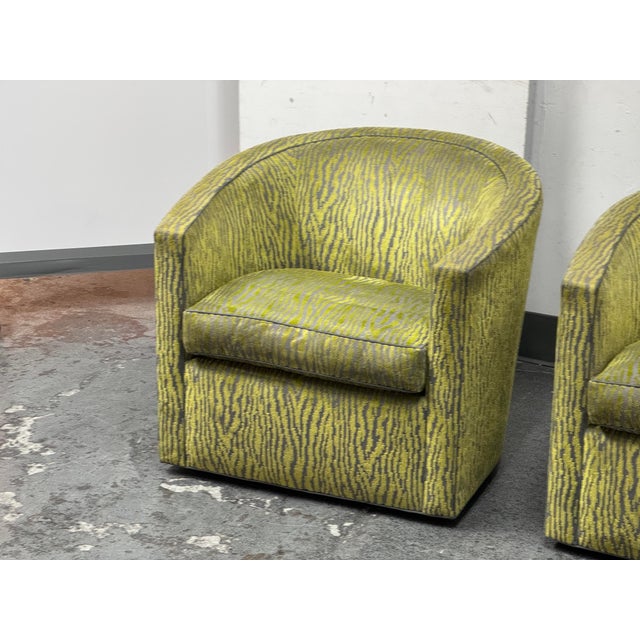 A. Rudin Chartreuse Tiger Stripe No.761 Barrel Back Chairs, a Pair ...