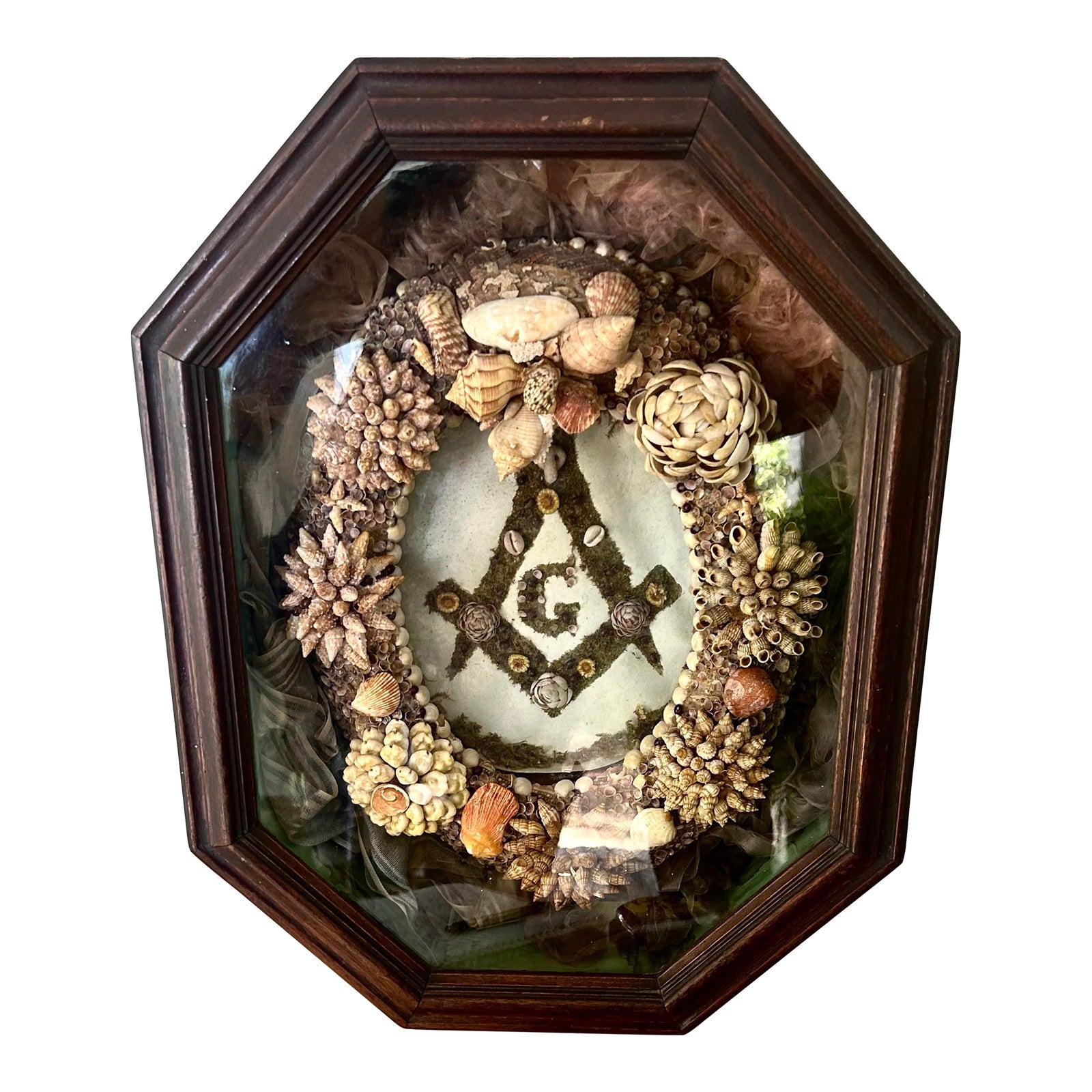 Antique Masonic Lodge Shellwork Shadow Box | Chairish