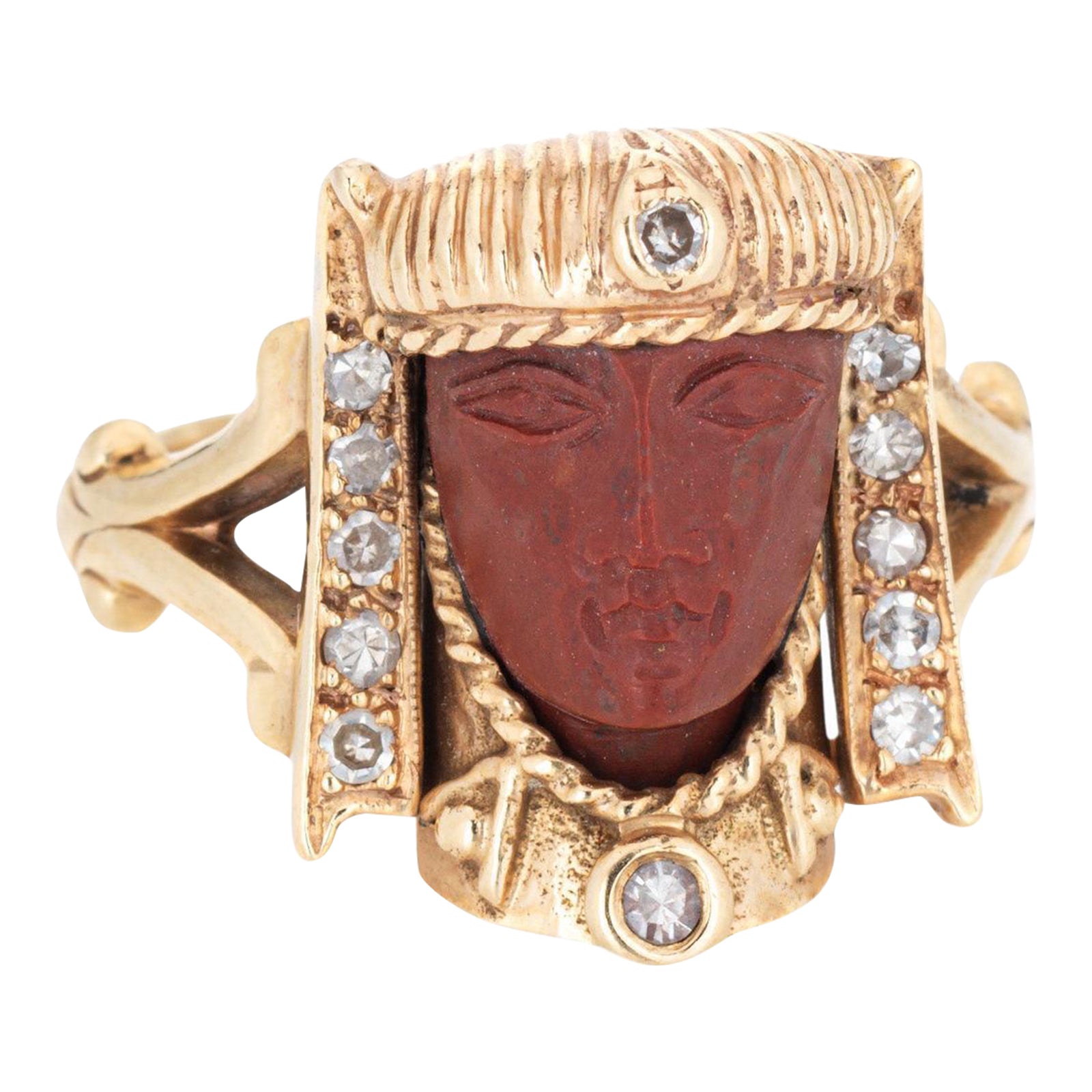 Vintage Art Deco Egyptian Revival Ring Pharaoh Jasper Diamond 14k ...