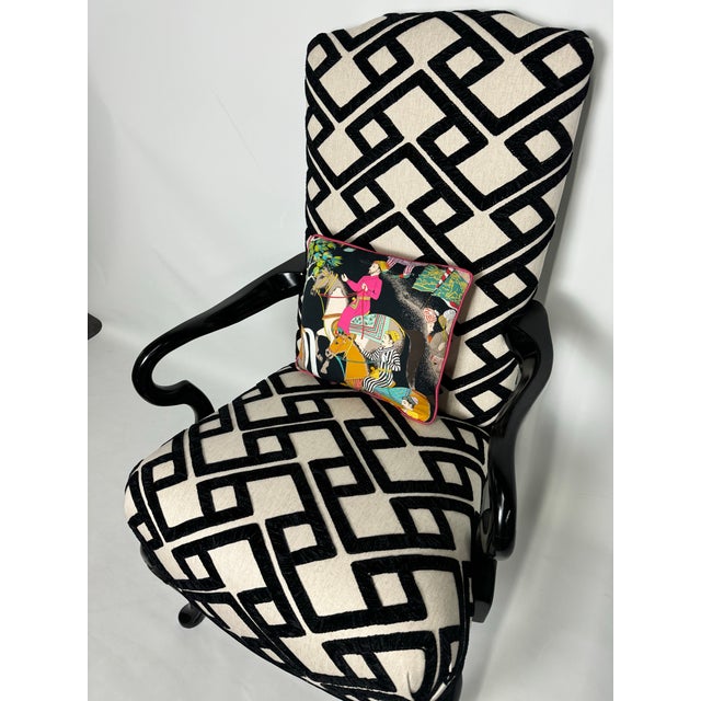 Black and Linen Geometric Chair With Manuel Canovas Pillow | Chairish