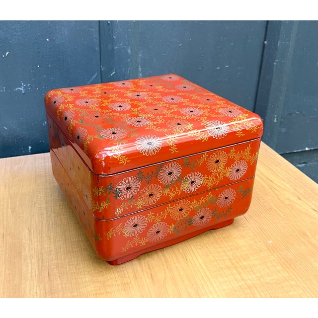 Japanese Lacquered Floral 3-Tier Box | Chairish