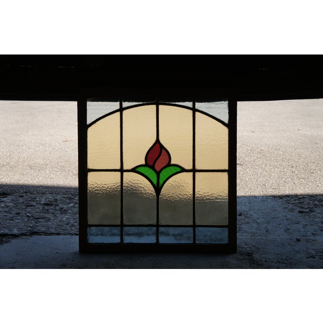 Antique English Victorian Leaded Stained Glass Window Floral Rose Pine ...