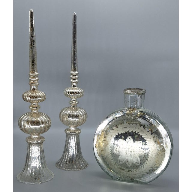 Vintage Mercury Glass Pottery Barn Vase and Finial Pair - Set of 3 ...