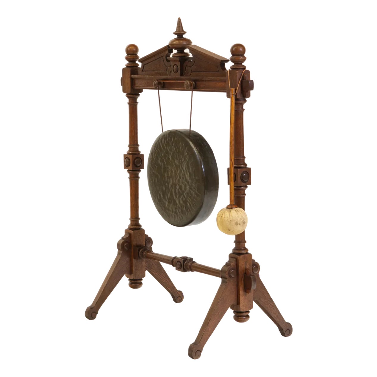 19th Century Oak Floor Standing Dinner Gong & Striker, 1870s | Chairish