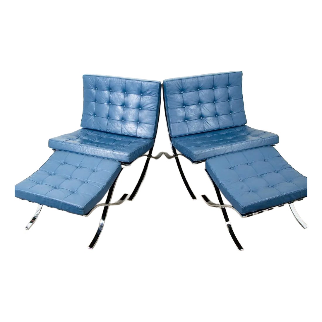 1960s Mid Century Modern Lounge Chair Set Barcelona Alivar Leather Mies ...