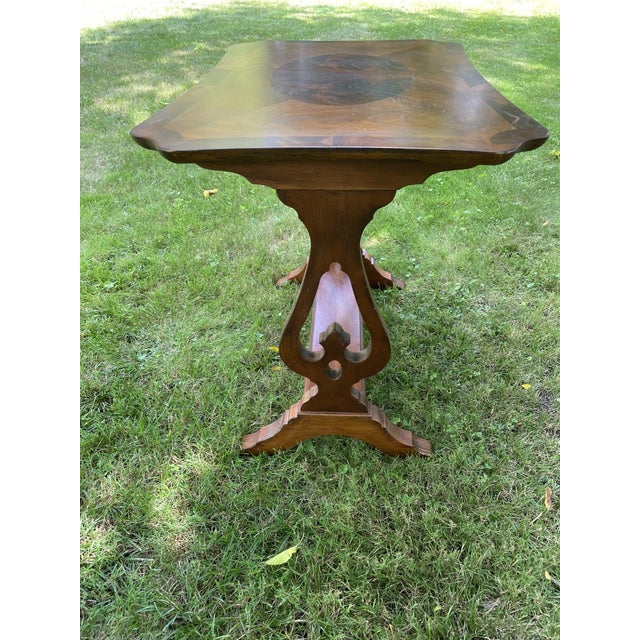 Early 20th Century French Lyre Base Inlaid Mahogany Table | Chairish