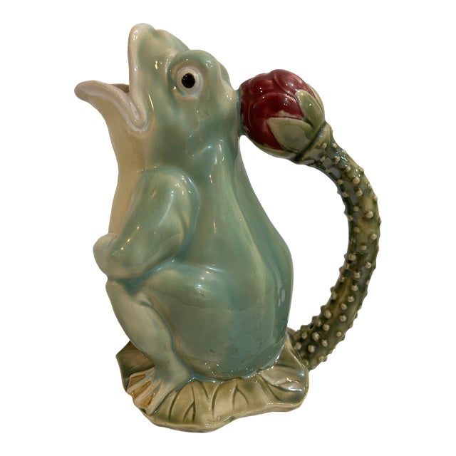 1960’s Majolica Style Frog on Lily Pad Pitcher | Chairish