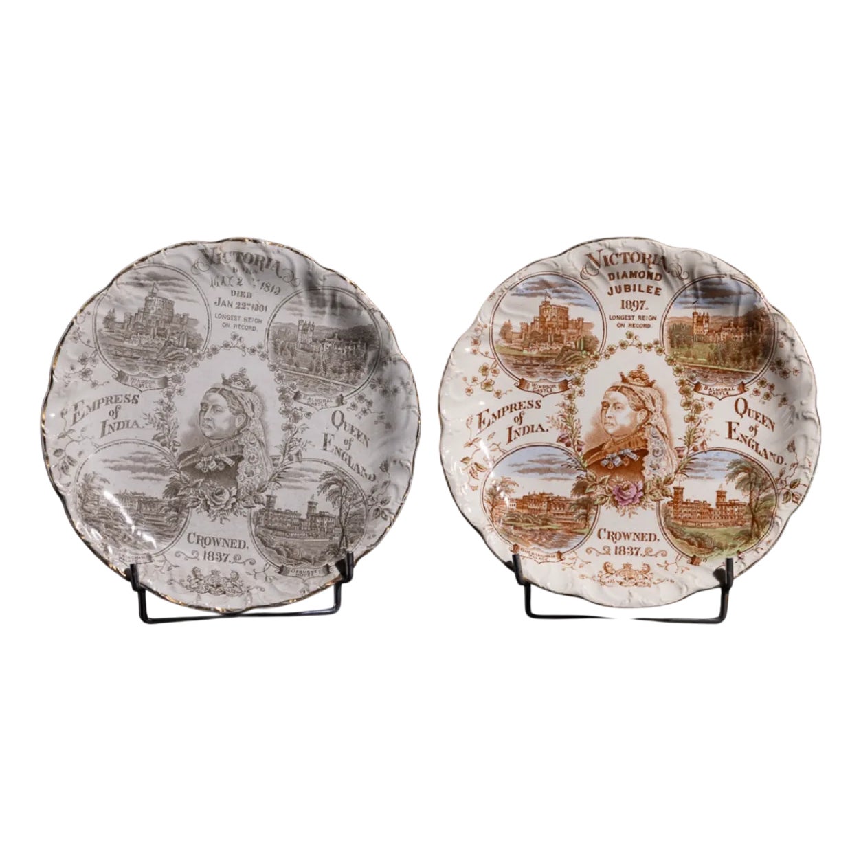 Queen Victoria Diamond Jubilee Plates, 1890s, Set of 2 | Chairish