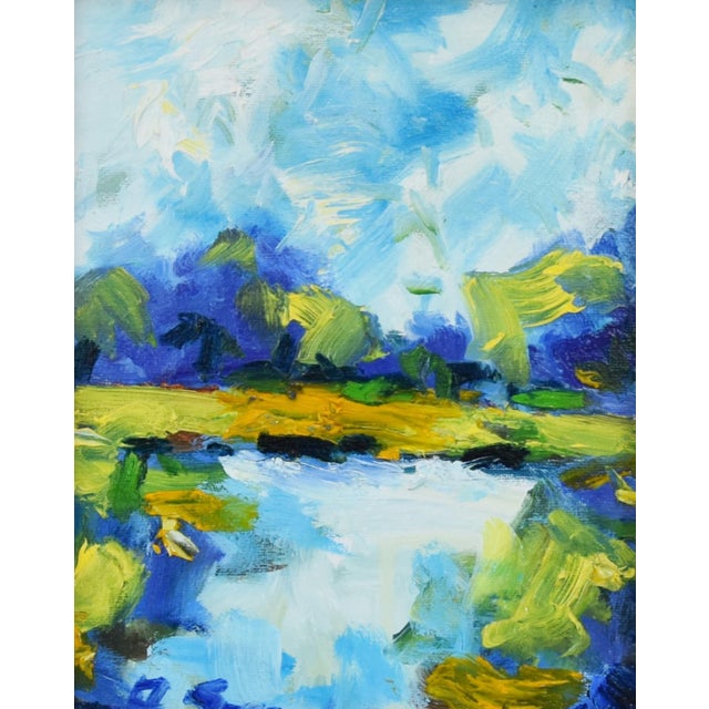 Lake W/ Reflection Mountain Landscape Oil Painting Displayed in a ...