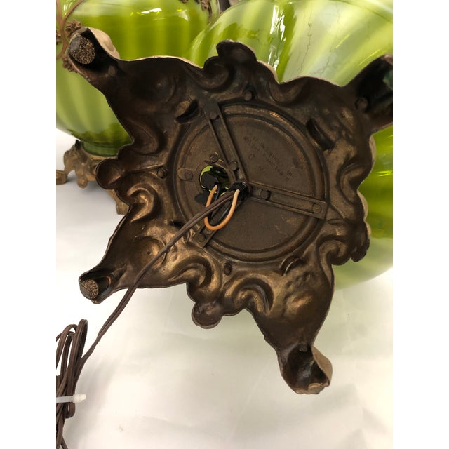 Vintage Pair of Large Ef. Ef Industries Brass Metal & Green Glass Lamps ...